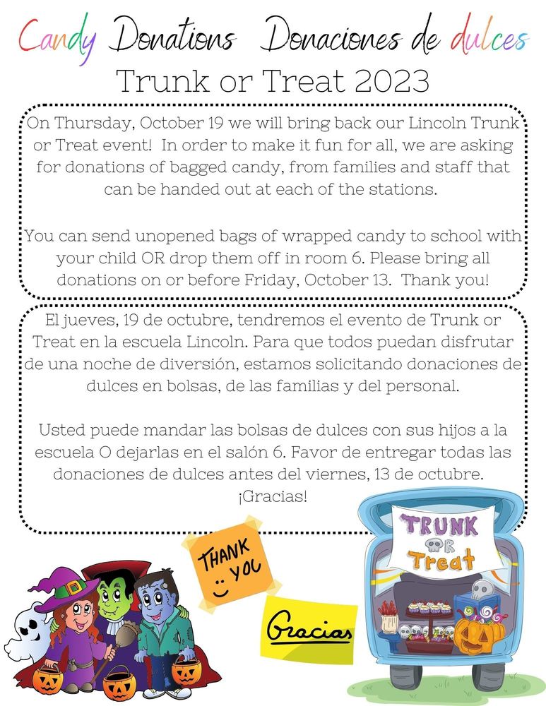 Candy Donations for Trunk or Treat 2023 / Donaciones de dulces para ...