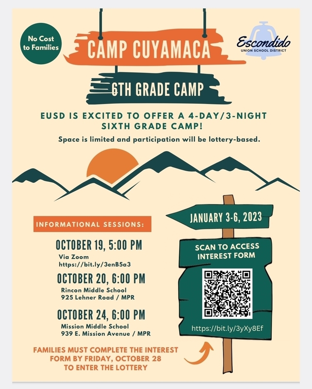 6th Grade Camp NO COST to Families | Campamento de 6to Grado SIN COSTO ...