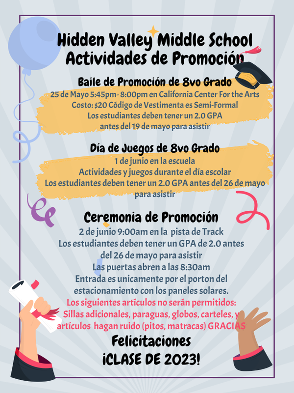 8th-Grade Promotion Activities/Actividades de Promoción del 8vo Grado ...