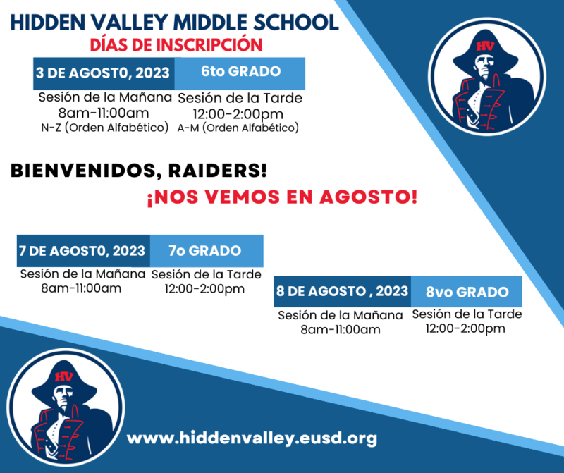 2023-2024 Registration Days/Días de Inscripción | Hidden Valley Middle ...